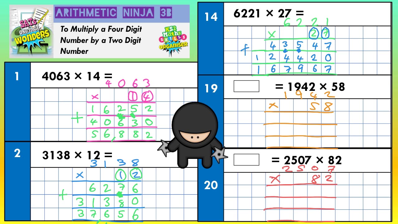 Long Multiplication Magic Zero 4 Digit - Arithmetic Ninja 3b - YouTube