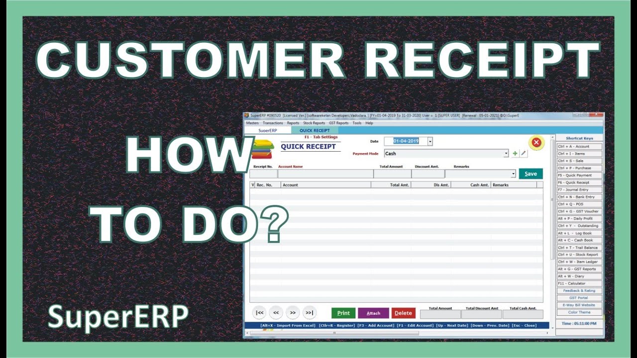 CASH/CHEQUE RECEIPT ENTRY OF CUSTOMER - YouTube