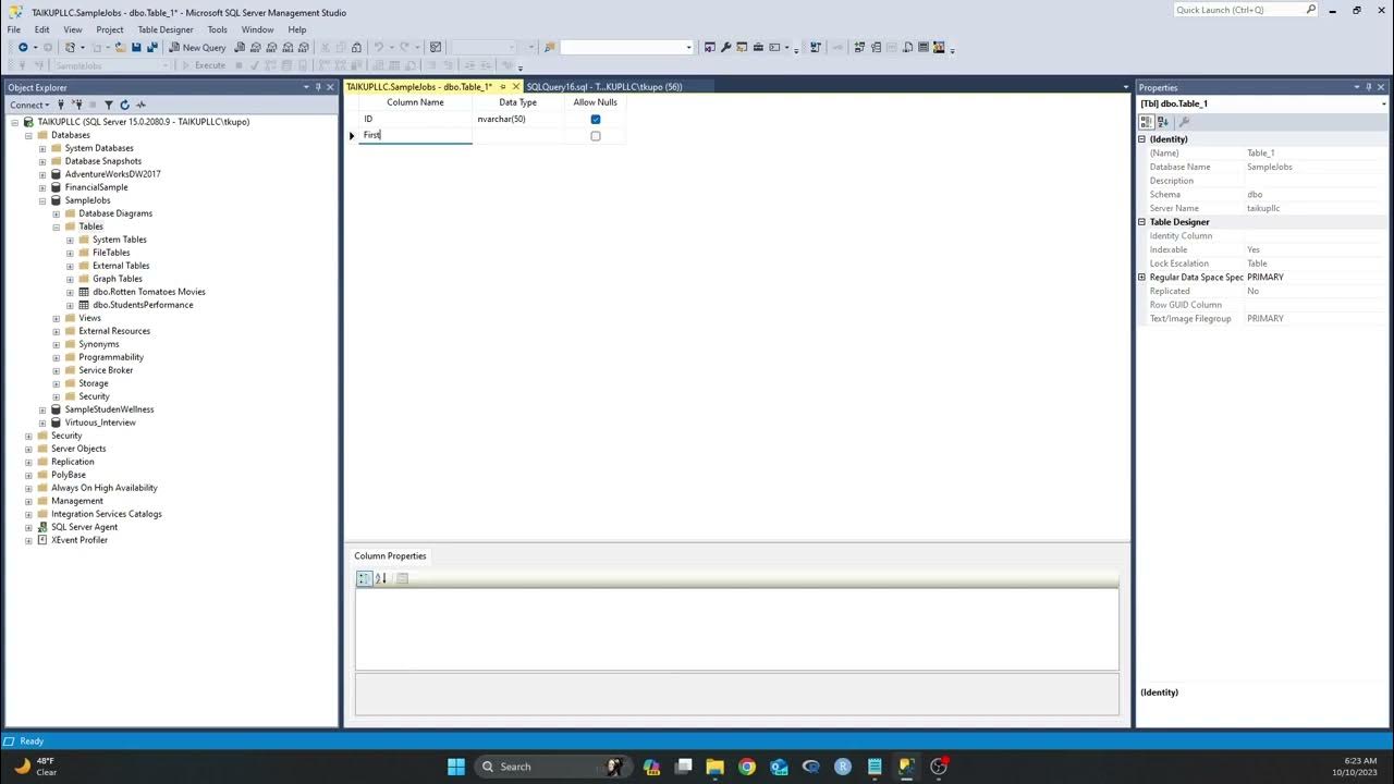 Creating a table and populating it with data in SQL server. #ssms #sql #sqlserver #sqlsyntax ...