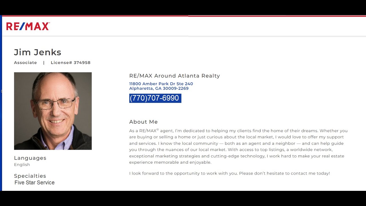 Meet Jim Jenks, REALTOR | RE/MAX Around Atlanta - YouTube