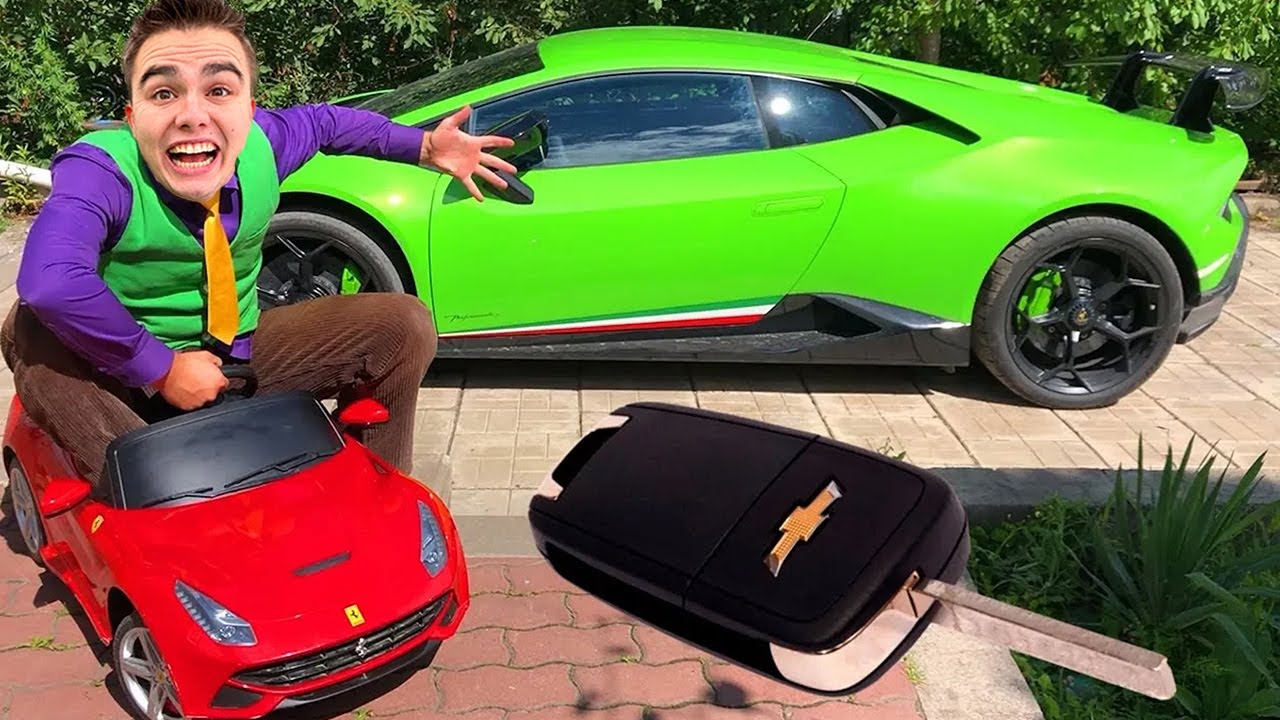 Mr. Joe on Red Ferrari F12 Found Car Keys to Huracan for Kids - YouTube