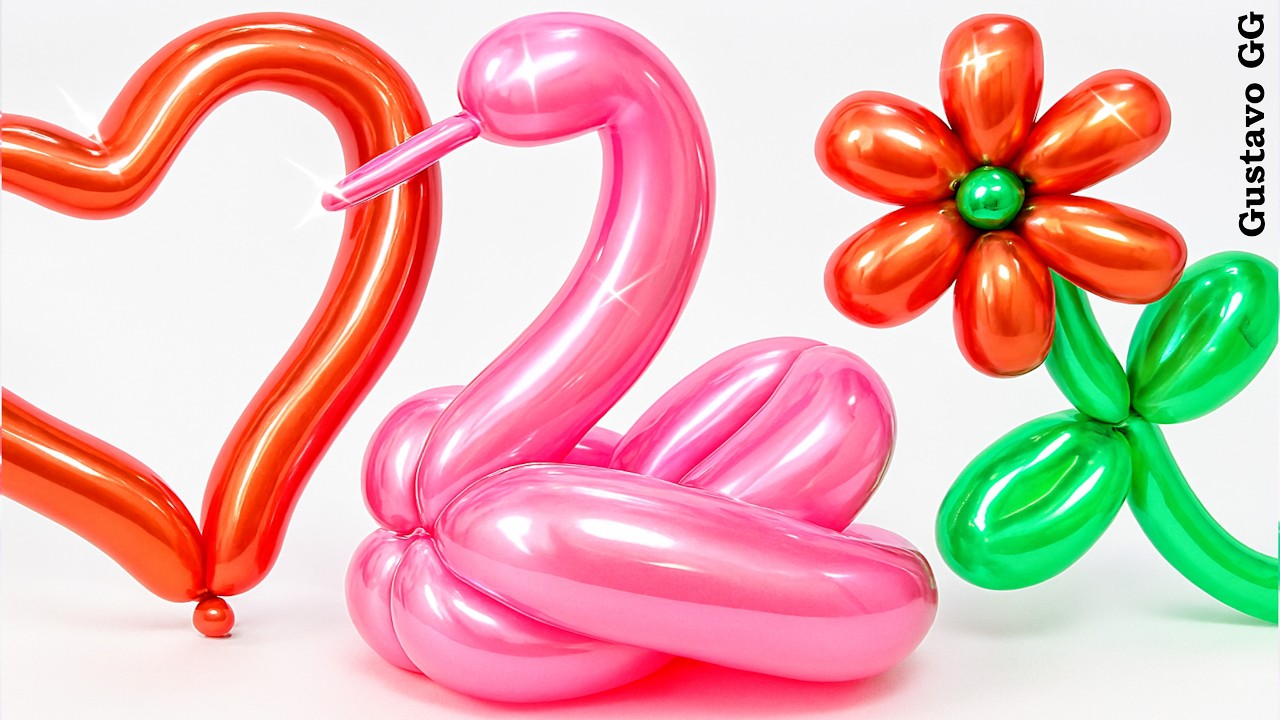 COMO HACER FIGURAS CON GLOBOS globoflexia Cisne, Corazón y Flor con ...