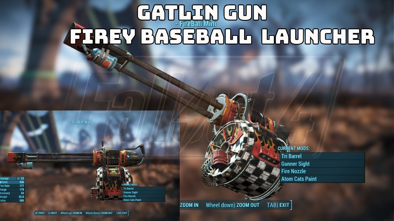 HOW TO MOD Weapons. Glitch Swap Fallout 4 - The Gatlin Gun and Baseball ...