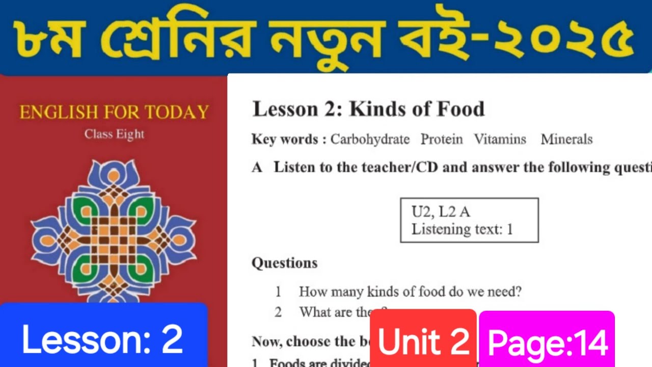 Class 8 english unit 2 lesson 2 । kinds of foods । page 14 - YouTube