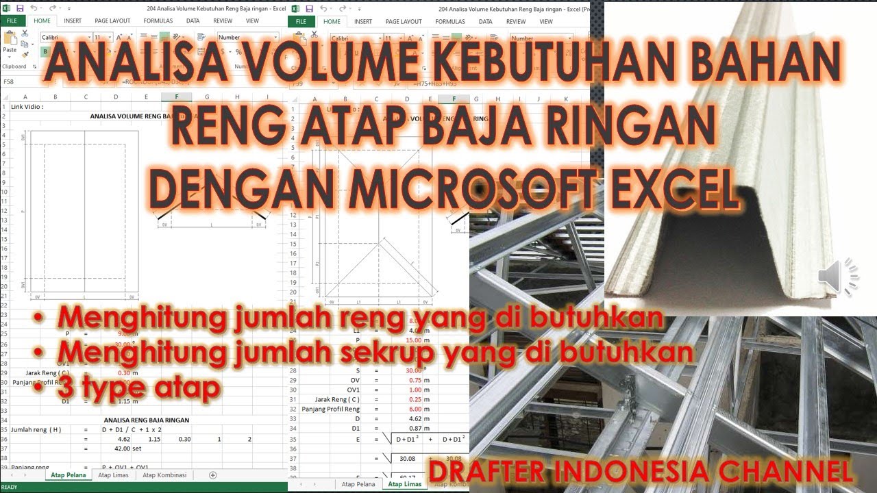ANALISA VOLUME KEBUTUHAN BAHAN RENG ATAP BAJA RINGAN DENGAN MS EXCEL ...
