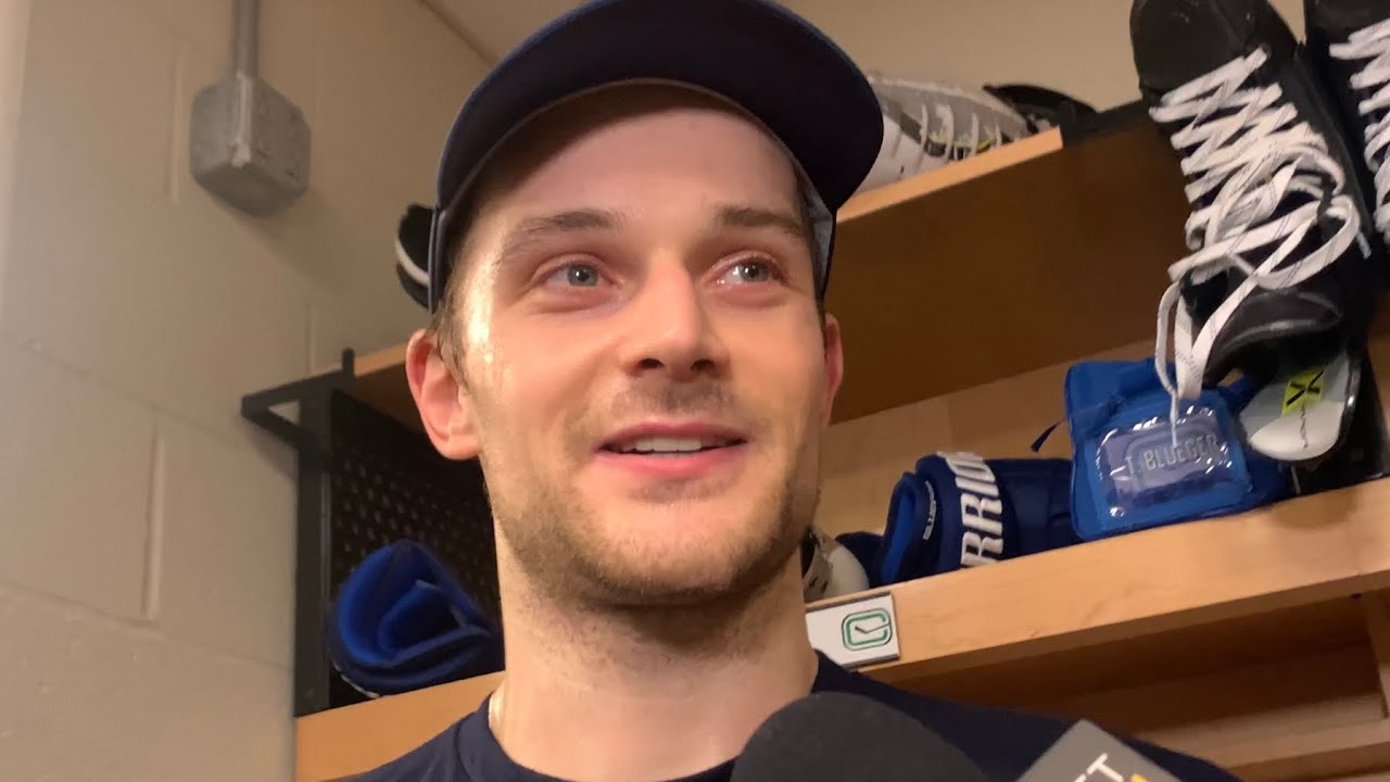 Canucks’ Teddy Blueger talks about first game vs. Penguins - YouTube