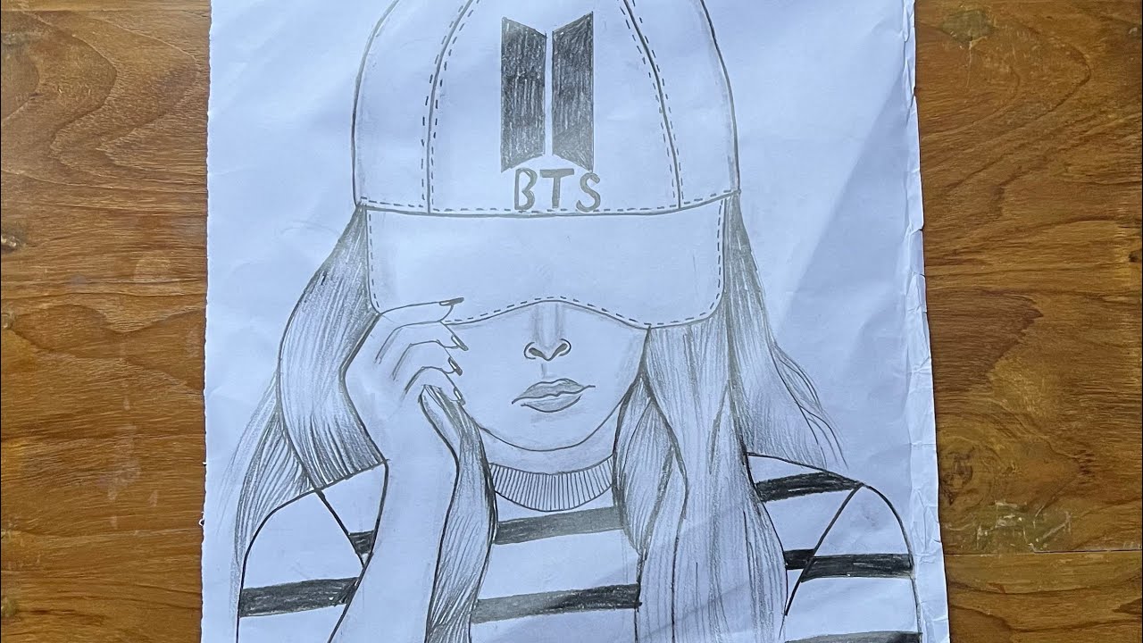 How to draw a Girl with cap || A Girl with BTS cap || pencil Drawing ...
