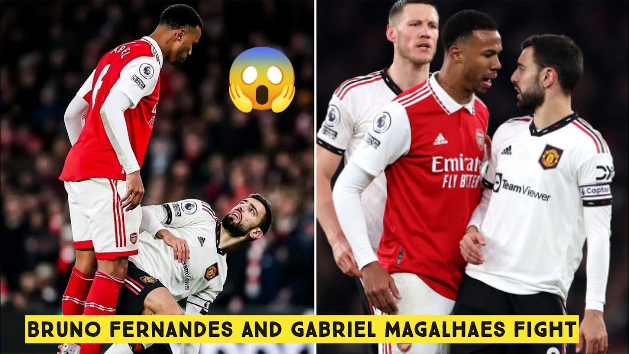 😱 Bruno Fernandes and Gabriel Magalhaes FIGHT during Arsenal vs ...