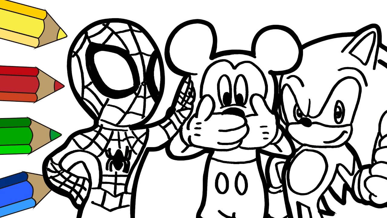 Drawing Marvel's Spidey and Mickey mouse Clubhouse and Sonic⭐How to ...
