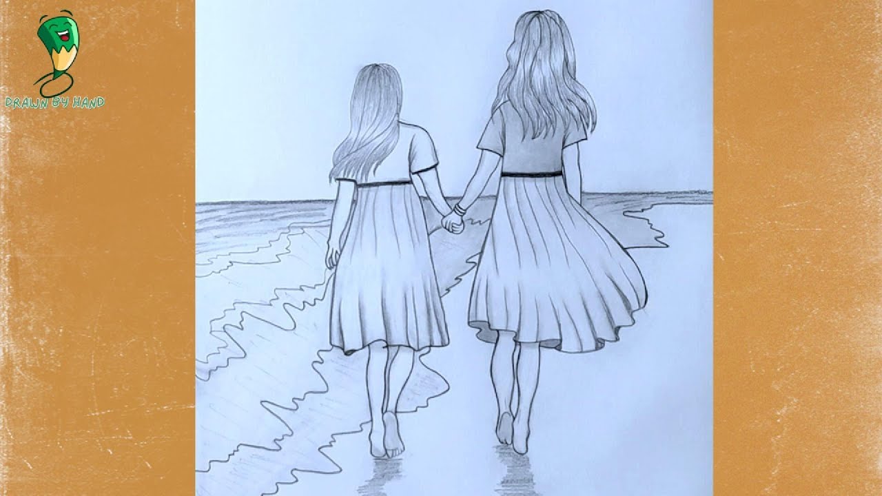 How to Draw Two Sisters Hanging Out on the Beach | Easy Drawing ...