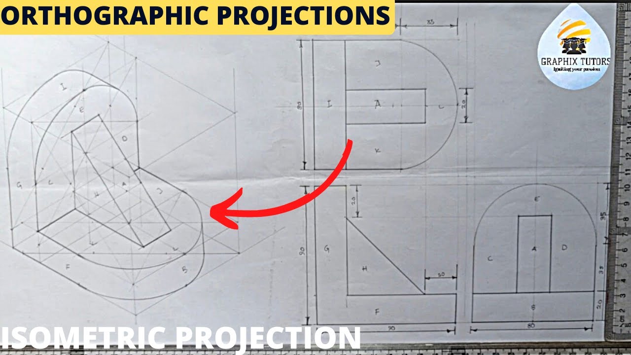 Orthographic ( plan, front and end views) to Isometric projection - YouTube