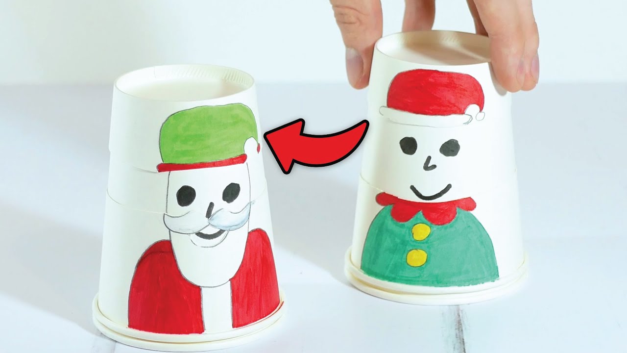 DIY Christmas Paper Cup Dolls: Santa & Elf Swap Outfits! | Fun Paper ...