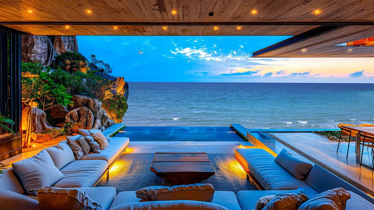 Seaside Night Tranquility with Soft Jazz Playlist and Relaxing Ocean ...