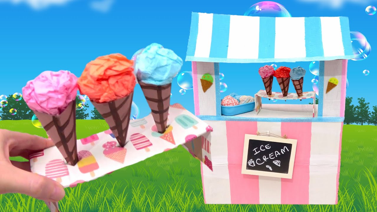 DIY CARDBOARD ICE CREAM SHOP STAND KITCHEN - YouTube
