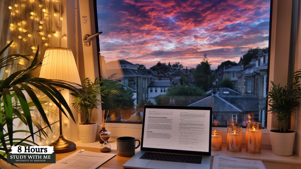 8 HOUR STUDY WITH ME on A RAINY DAY | Background noise, 10-min Break ...