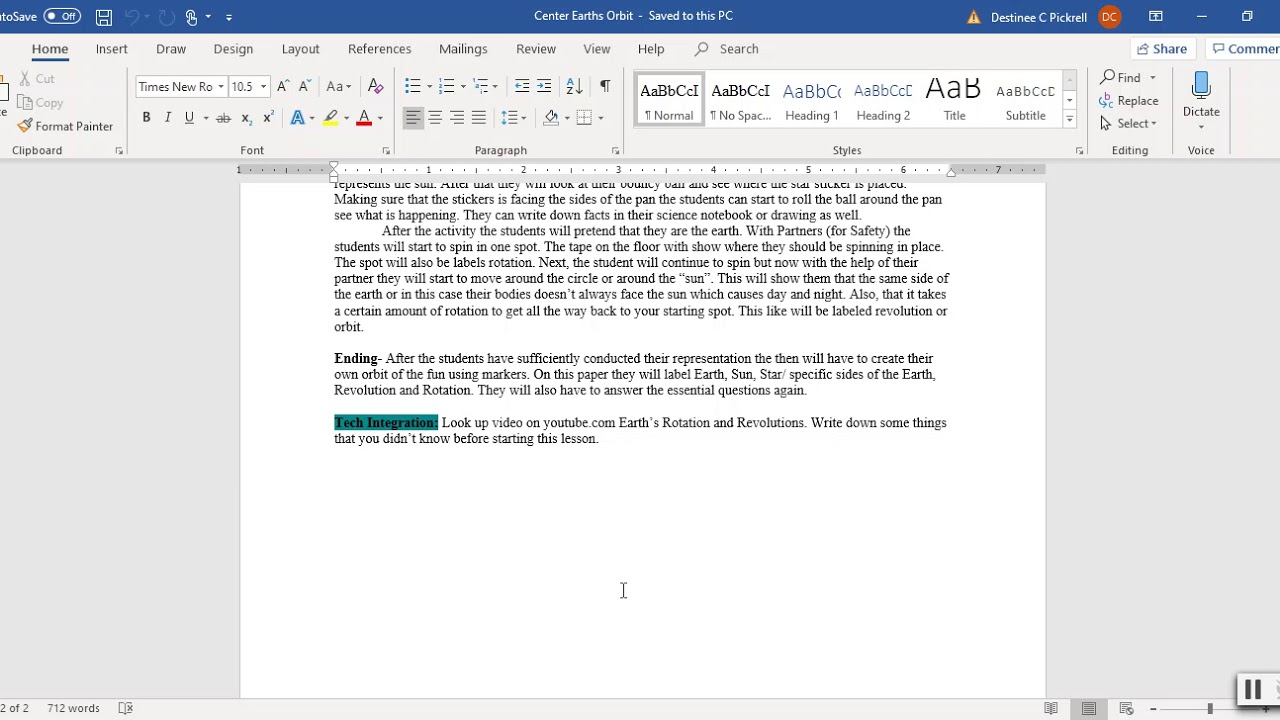 Center for Earth's Orbit Destinee Pickrell - YouTube