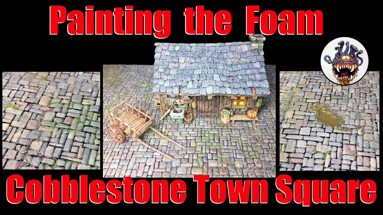 Painting a Cobblestone Town Square made with Recycled Foam Meat Trays ...