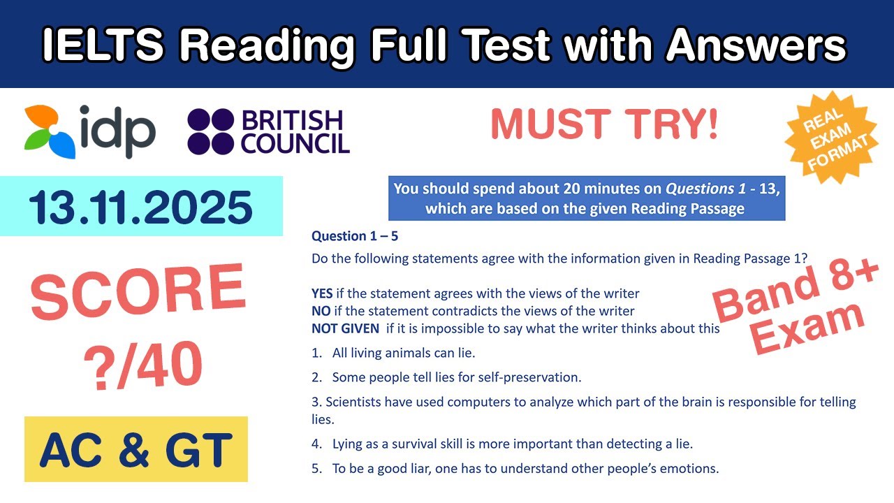 IELTS Reading Practice Test with Answers 13.11.2025 - Test #65 - YouTube