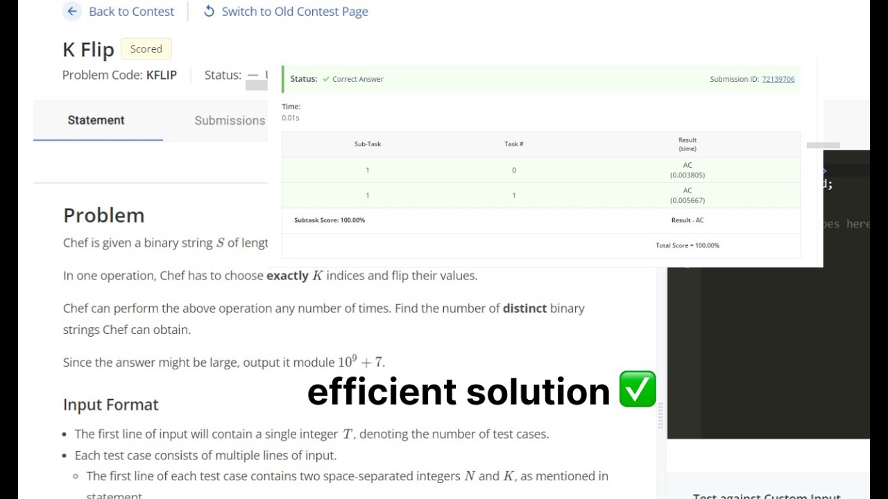 CodeChef Starters 54 | K Flip || Solved 100% #codechef #codechefsolution - YouTube