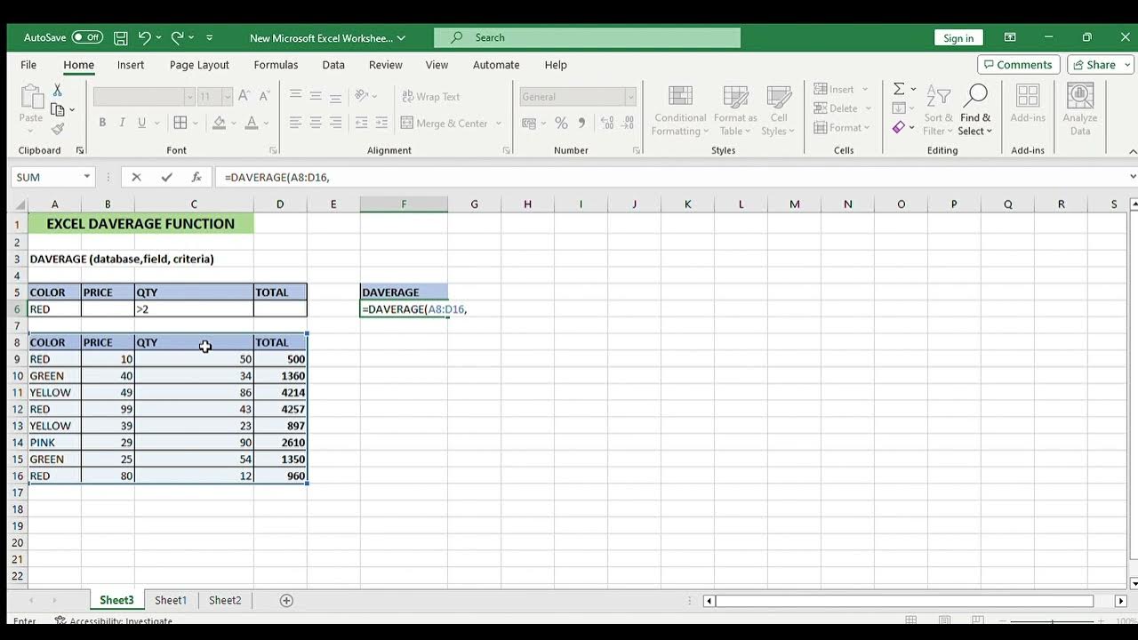 HOW TO USE DAVERAGE FORMULA IN EXCEL SHEET? #beginners #exceltutorial #students #formula - YouTube