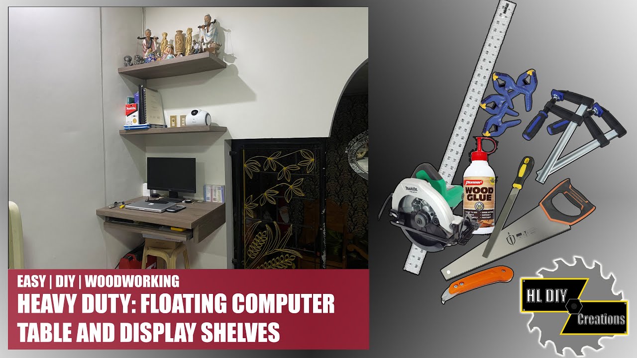 Heavy Duty Floating Computer Table with Display Shelves | DIY - YouTube