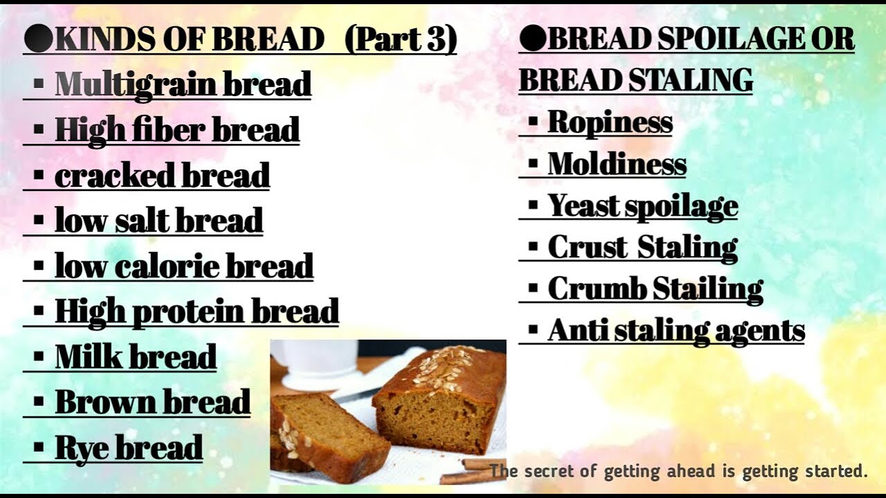 DIFFERENT TYPES OF BREAD. BREAD SPOILAGE AND BREAD STALING. ICAR ASRB FOOD TECH NET PREPARATION ...