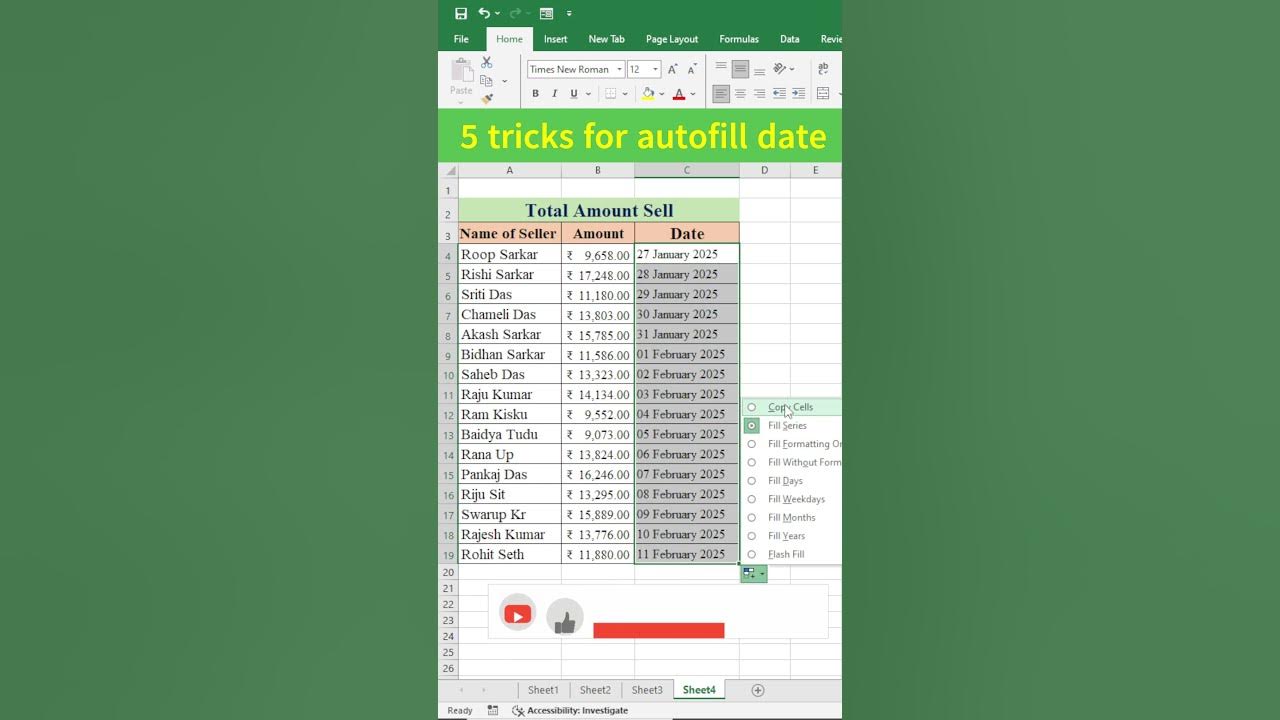 Autofill Date #exceltips #shortsvideo #smartexcel #spreadsheet - YouTube