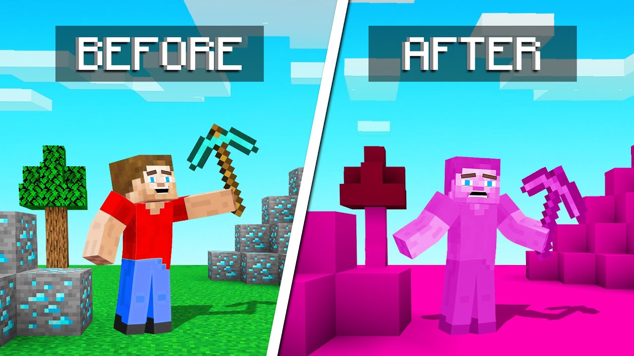 Playing MINECRAFT With PINK BLOCKS ONLY! - YouTube