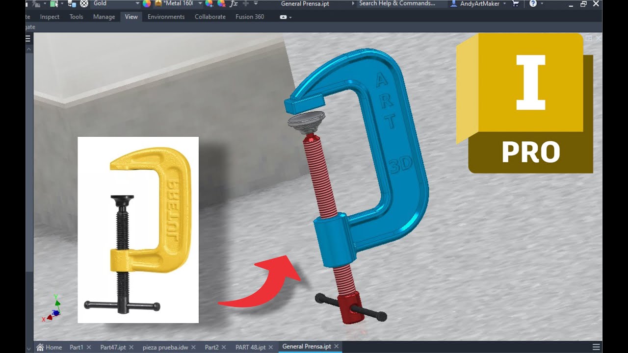 Diseño de prensa de mano Autodesk Inventor - YouTube