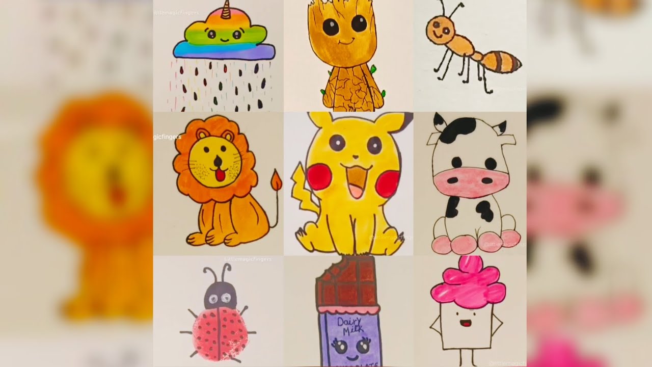 10 Easy drawing ideas for kids | Cute drawing for kids 😍| Step by step ...