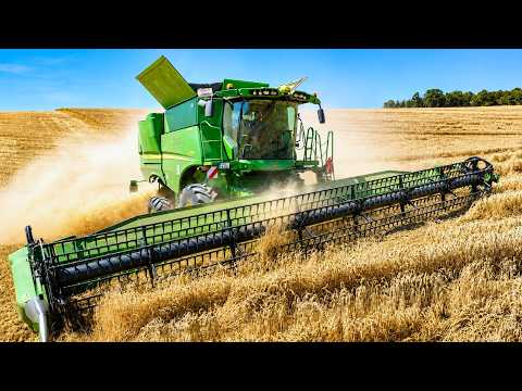 Schwierige Ernte am Berg – Lagergetreide! John Deere Mähdrescher & Fendt Traktor  Farming Harvesting