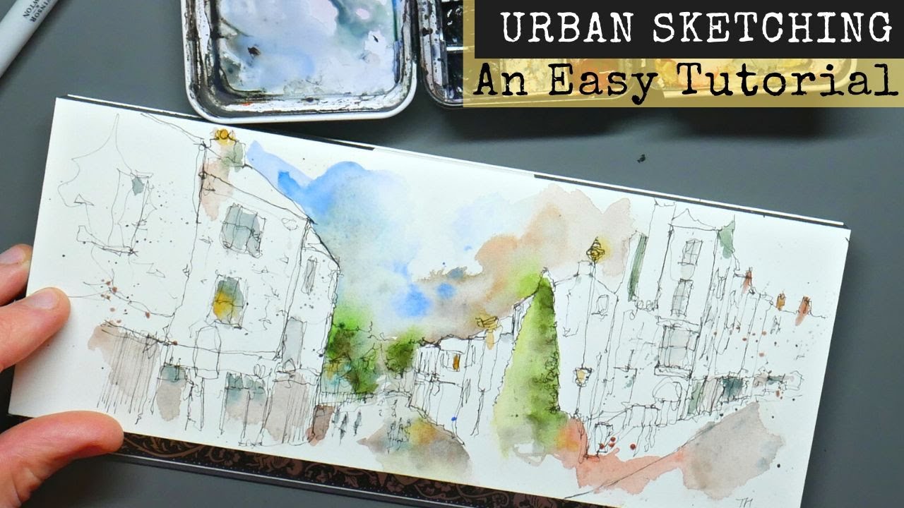 Easy Landscape Urban Sketching - Fine liner and Daniel Smith Colours ...