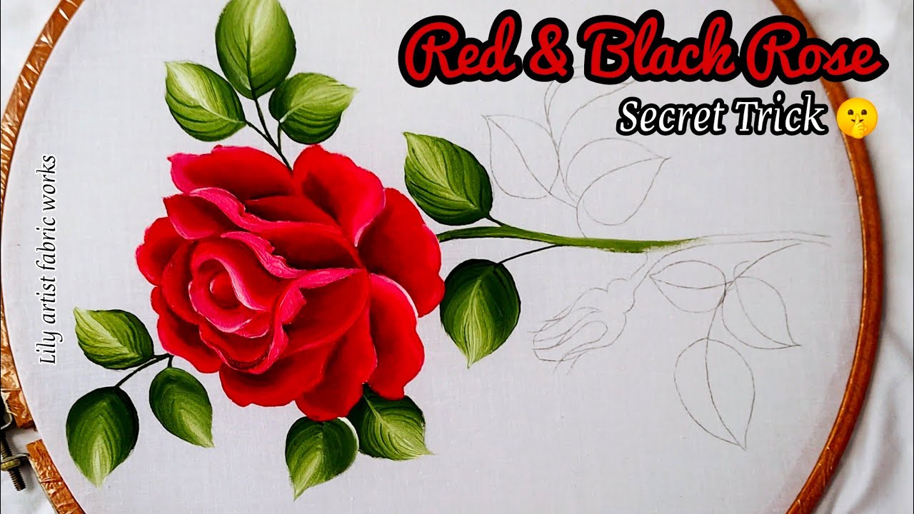 Red and black Rose painting on fabric | Rose painting by Lily artist on ...