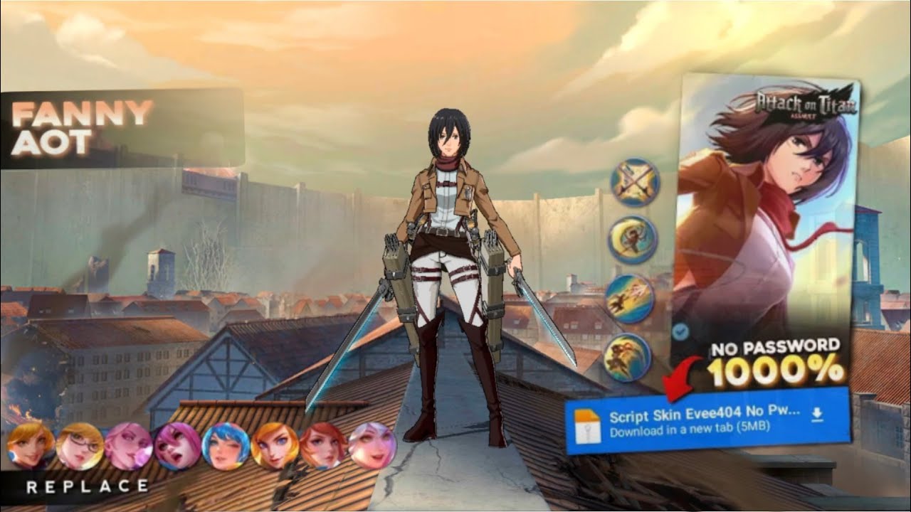 New! Script Skin Fanny Attack On Titan Mikasa No Password | Full Effect ...