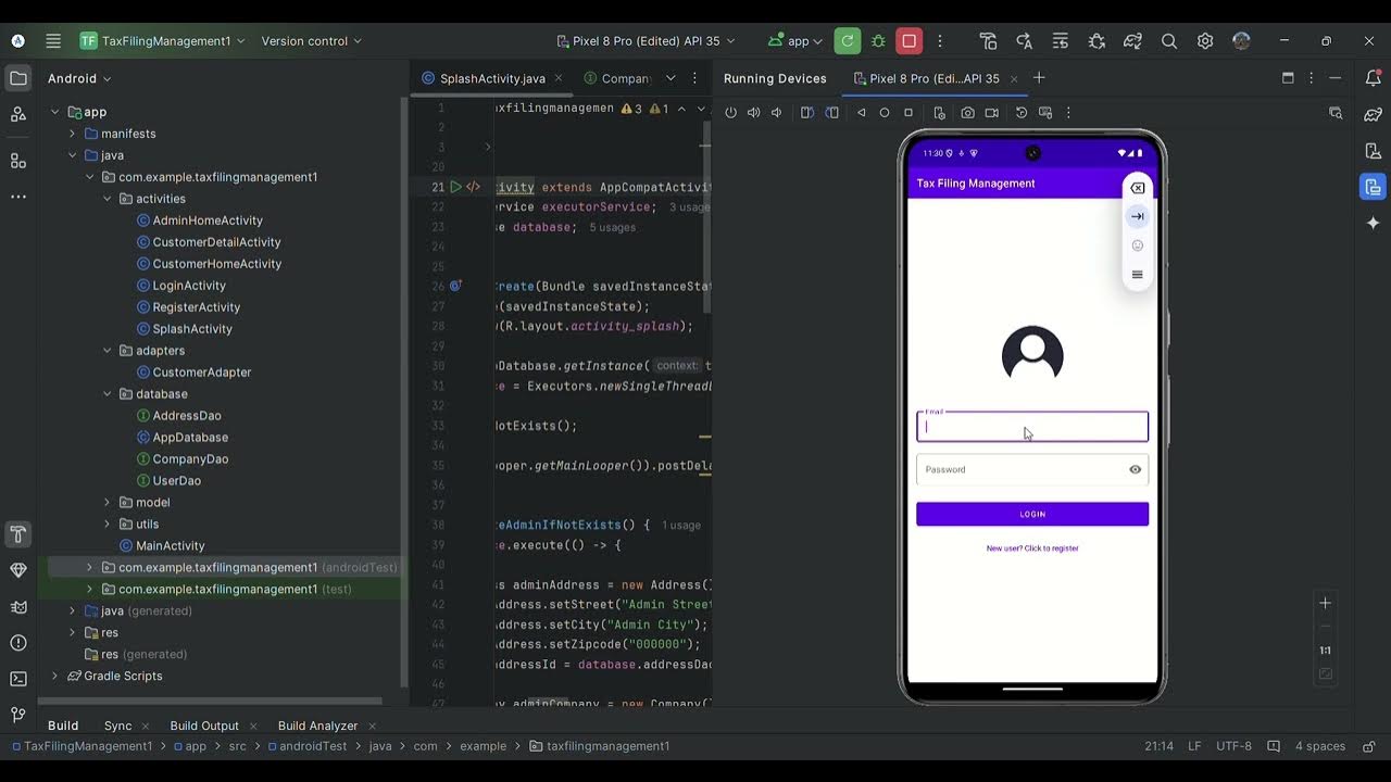 TaxFilingManagement1 – SplashActivity java TaxFilingManagement1 app main 2024 11 25 23 26 43 ...
