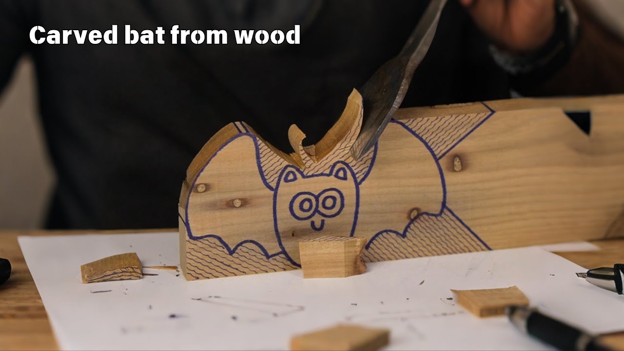 Carved bat from wood - YouTube