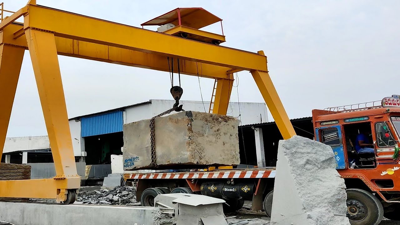 Marble Big Stone Unloading at Stone Factory - Granite Blocks Unloading ...