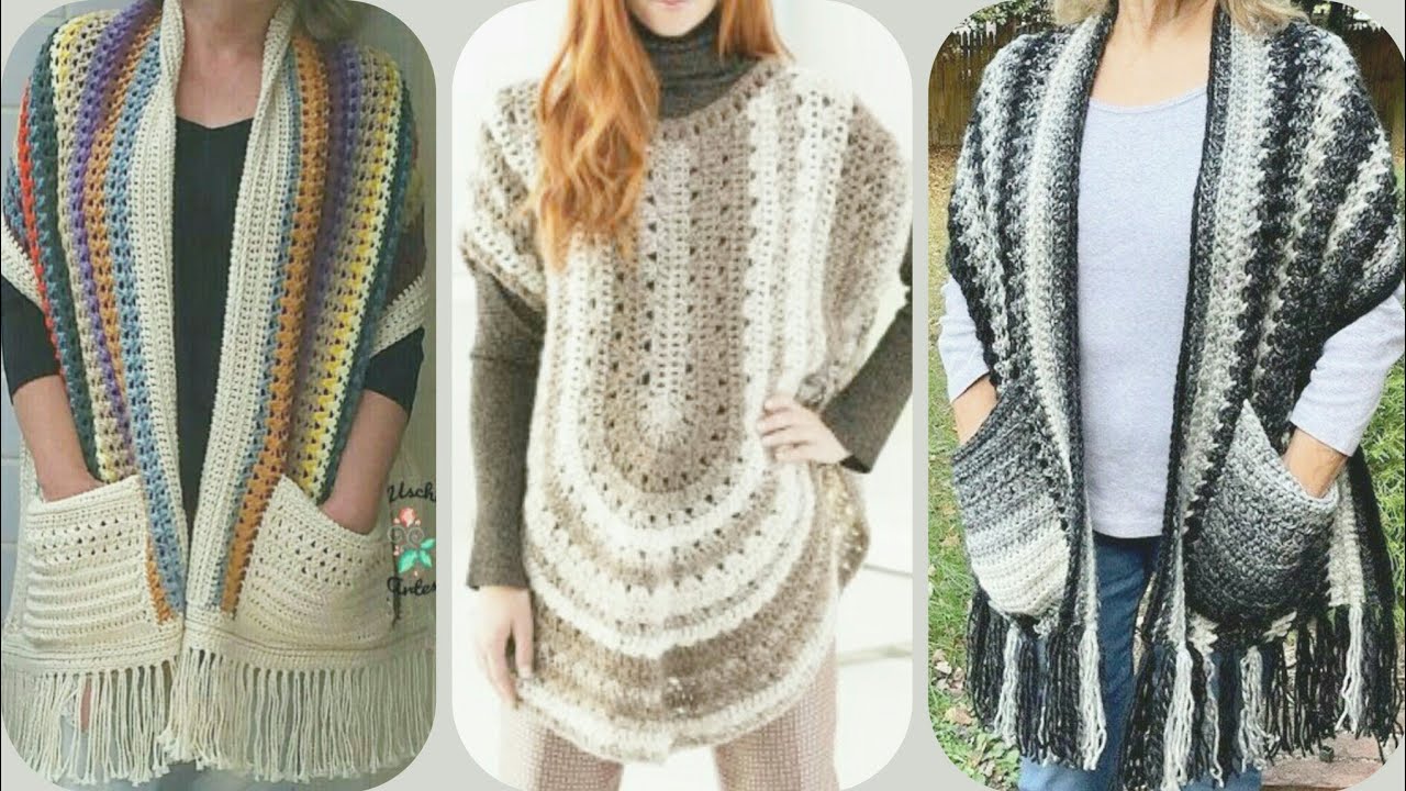It's Crochet Shwal Good Cardigan poncho with Pocket / How to crochet a ...