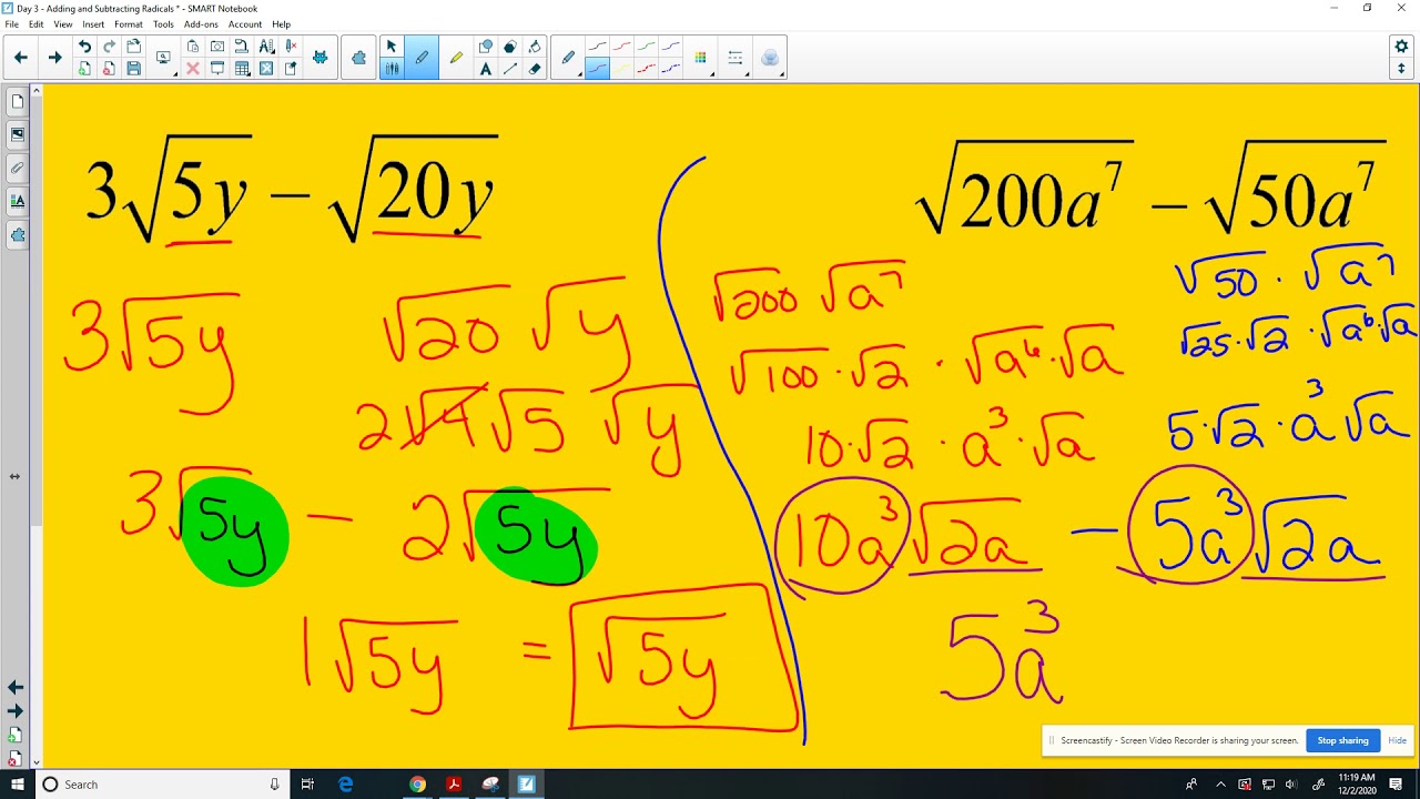 Radical Functions - Day 3 - Adding & Subtracting Radicals - YouTube