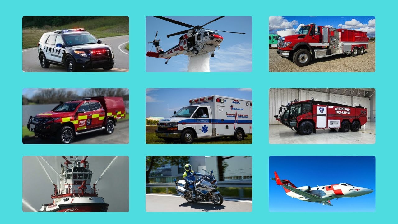 Emergency Vehicles - Rescue Trucks Name and Sounds | Police Car, Fire ...