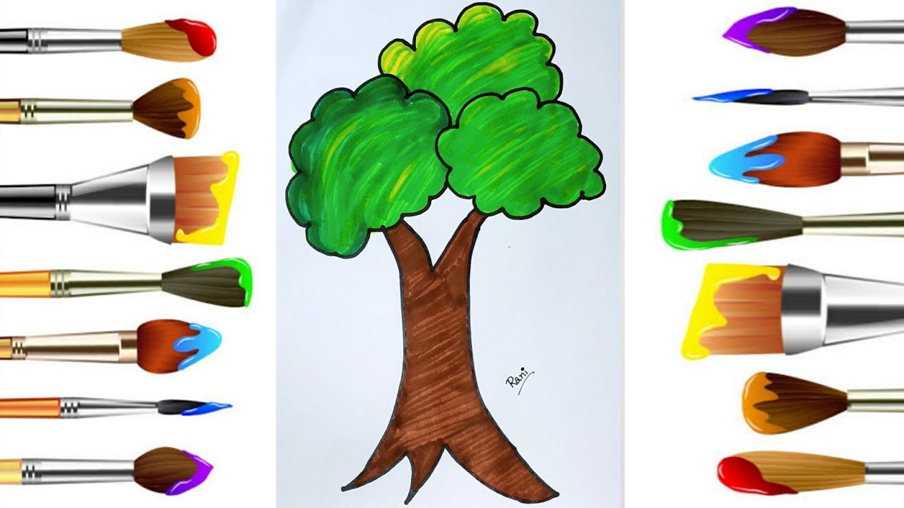Easy Tree drawing || How to draw Tree for beginners || simple Tree ...