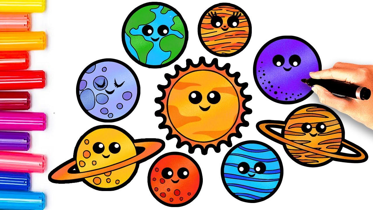 Drawing and Coloring Planets Easy | Draw Solar System | Learn Names ...