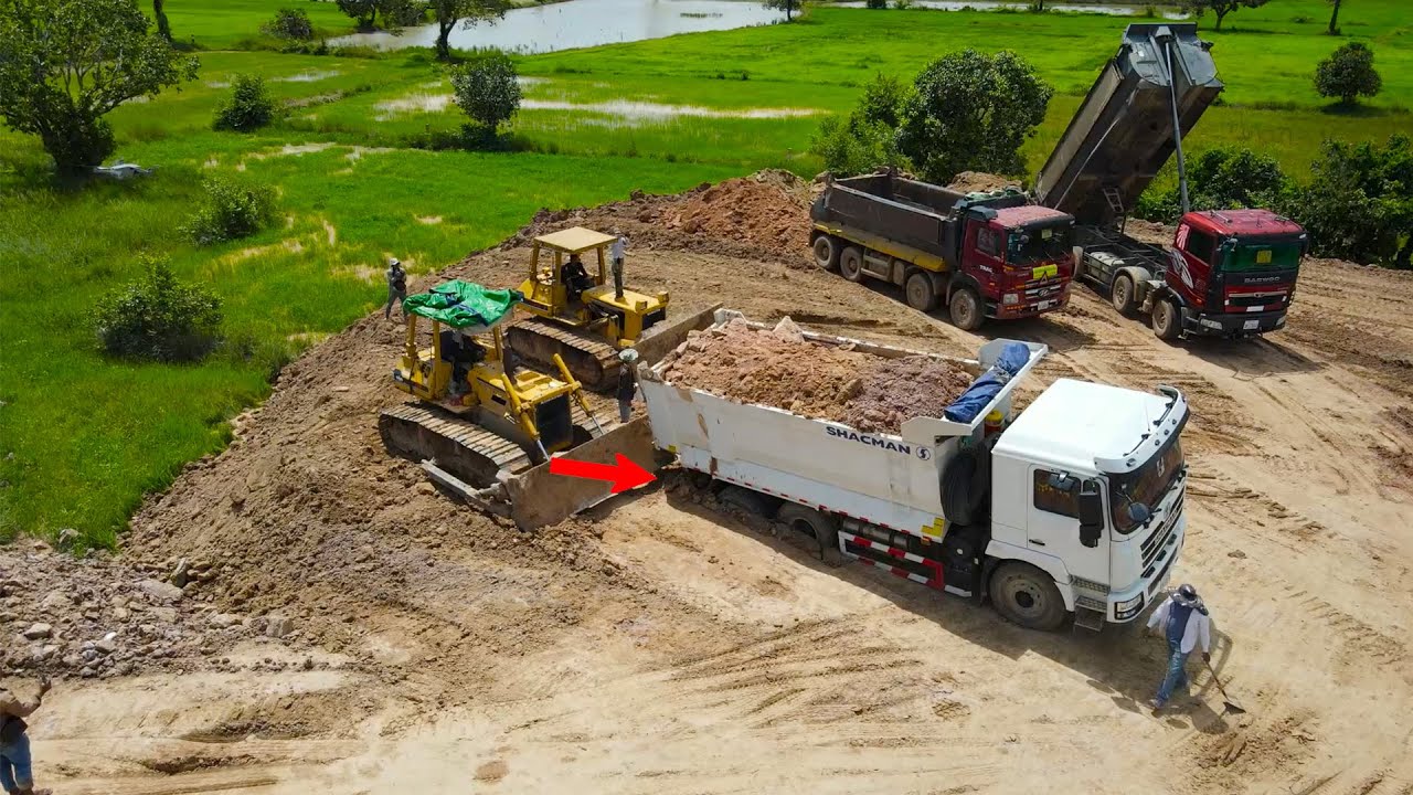 Incredible! Heavy Dump Truck Transport Soil Stuck in deep Mud Help Push ...