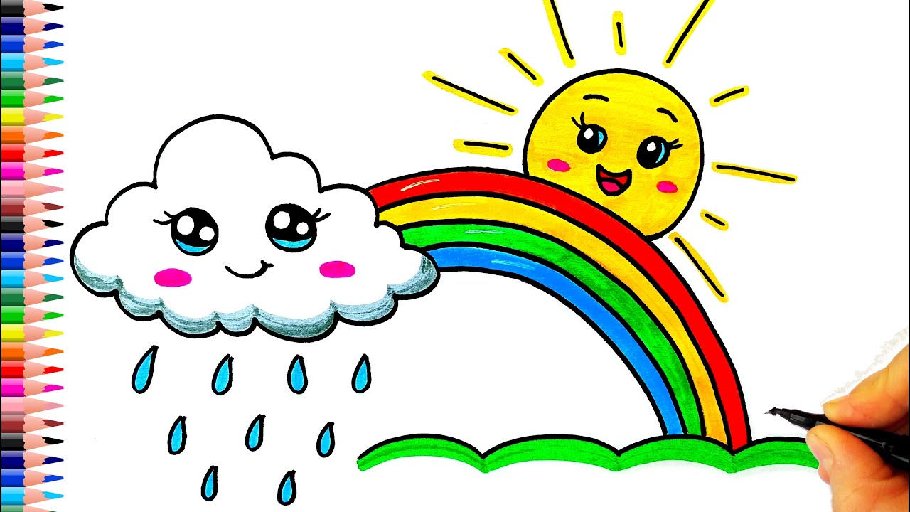Yağmur, Bulut, Güneş ve Gökkuşağı Çizimi 🌞🌧🌈 Güneş Çizimi - Bulut ...
