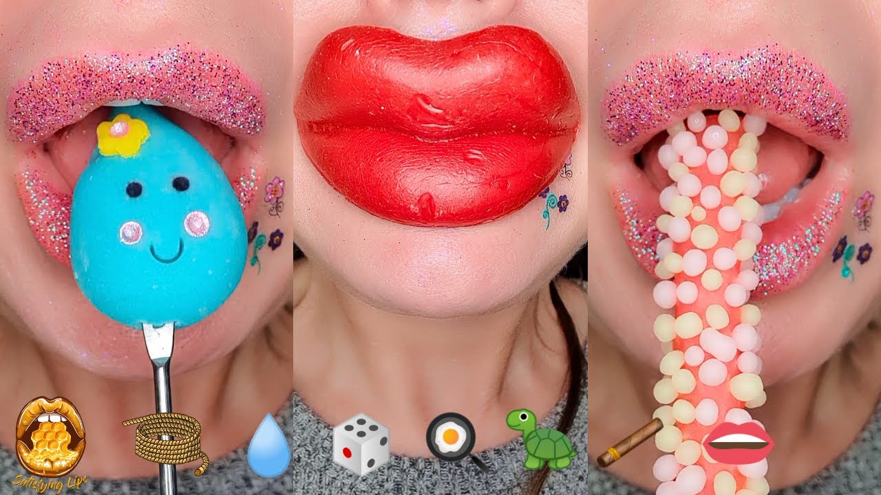 ASMR Satisfying Eating Emoji Food KOHAKUTOU WAX LIPS CANDY MILLIONS ...