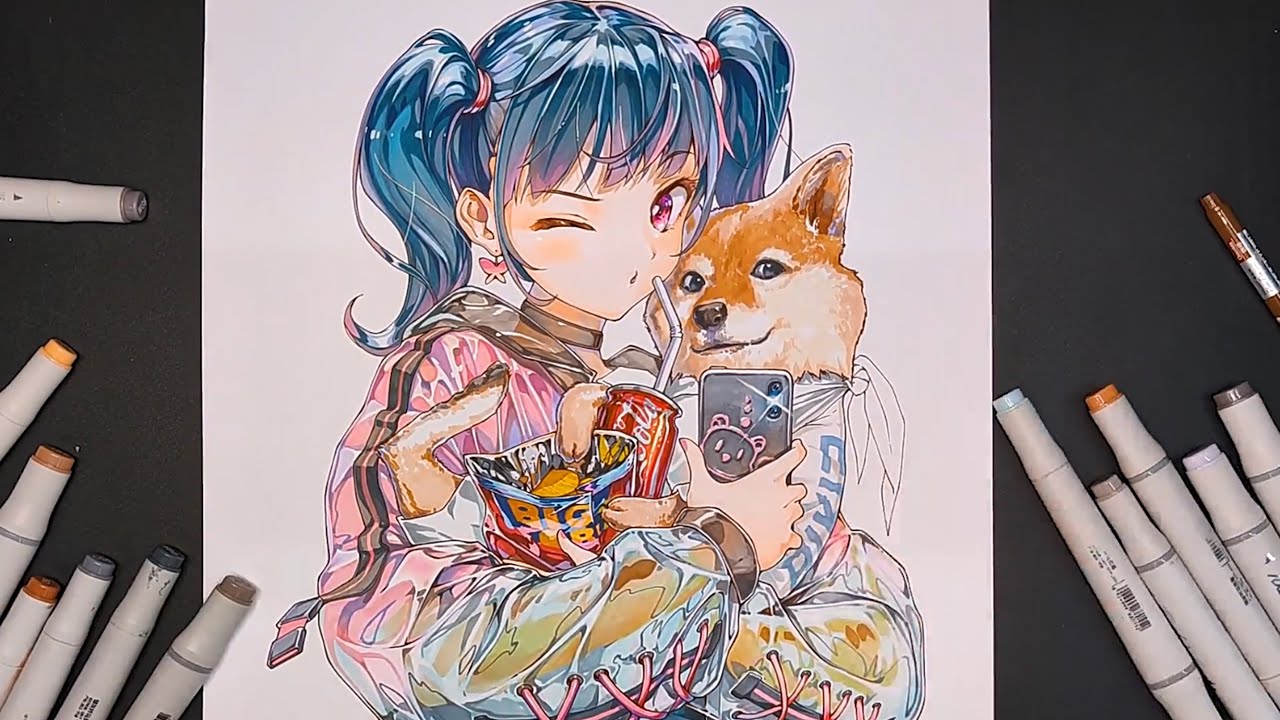 Marker coloring process anime | timelapse | Draw so easy Anime - YouTube