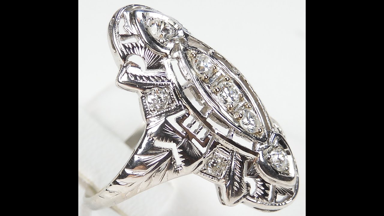 Antique 1920's Dinner Engagement Art Deco Ring Size 7 UK-N1/2 17K EGL ...