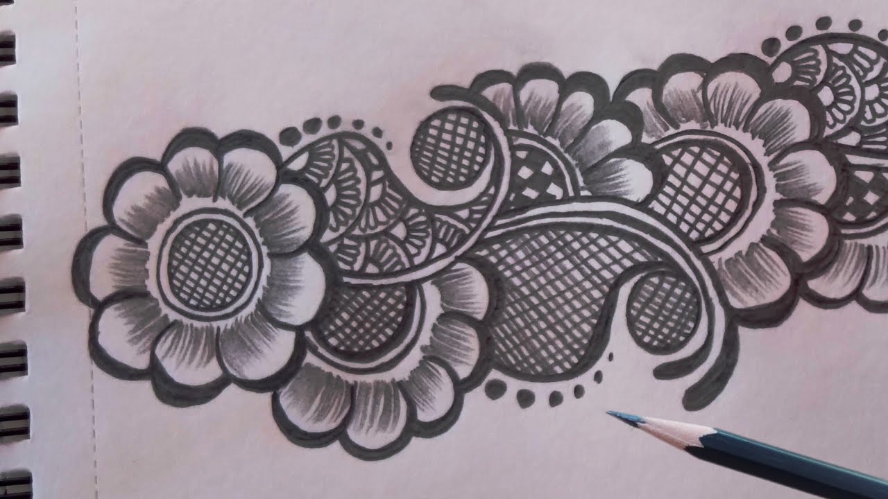 Easy Pencil Mehndi Design Front Hand | Simple Pencil Shading Mehndi ...