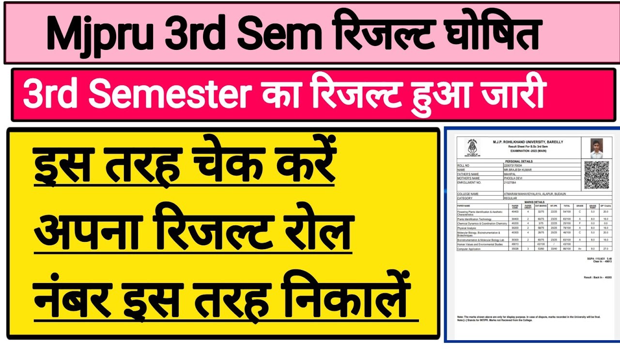 Mjpru 3rd Semester Result 2023 | Mjpru News Today | Mjpru BSC 3rd Sem ...