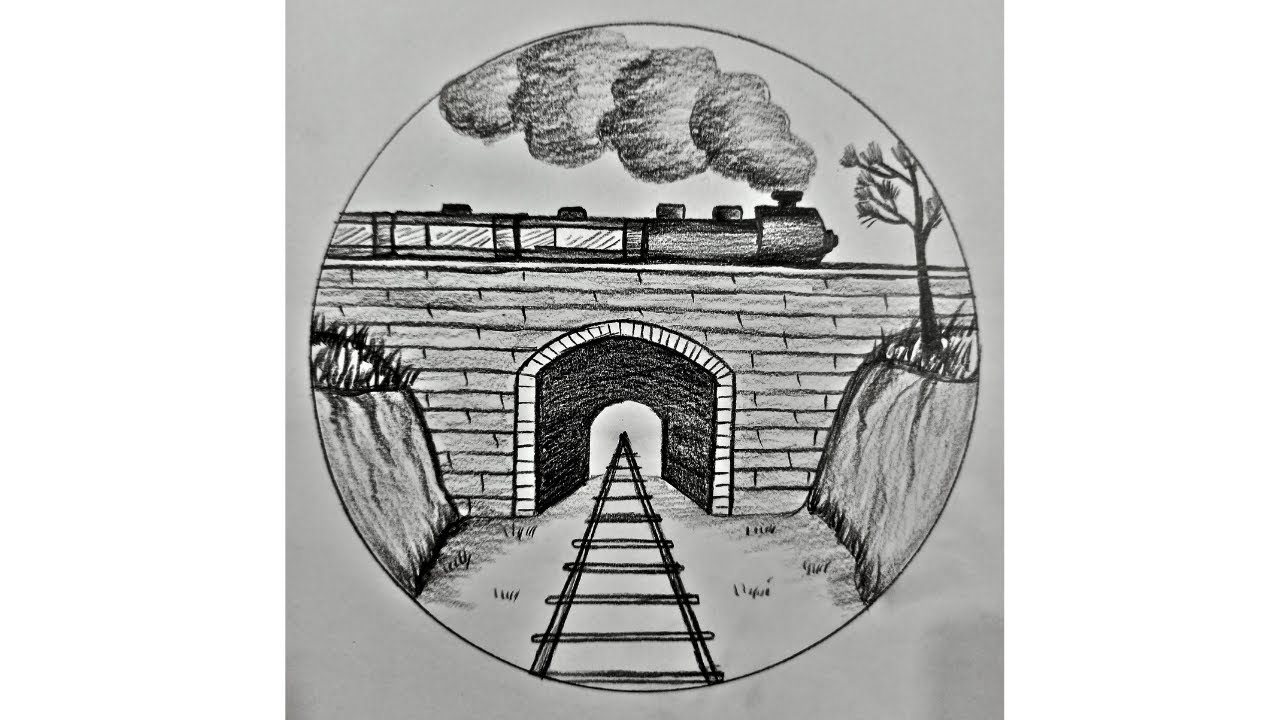 "Train Tunnel Scenery Drawing: Pencil Sketch for Beginners Step by Step ...